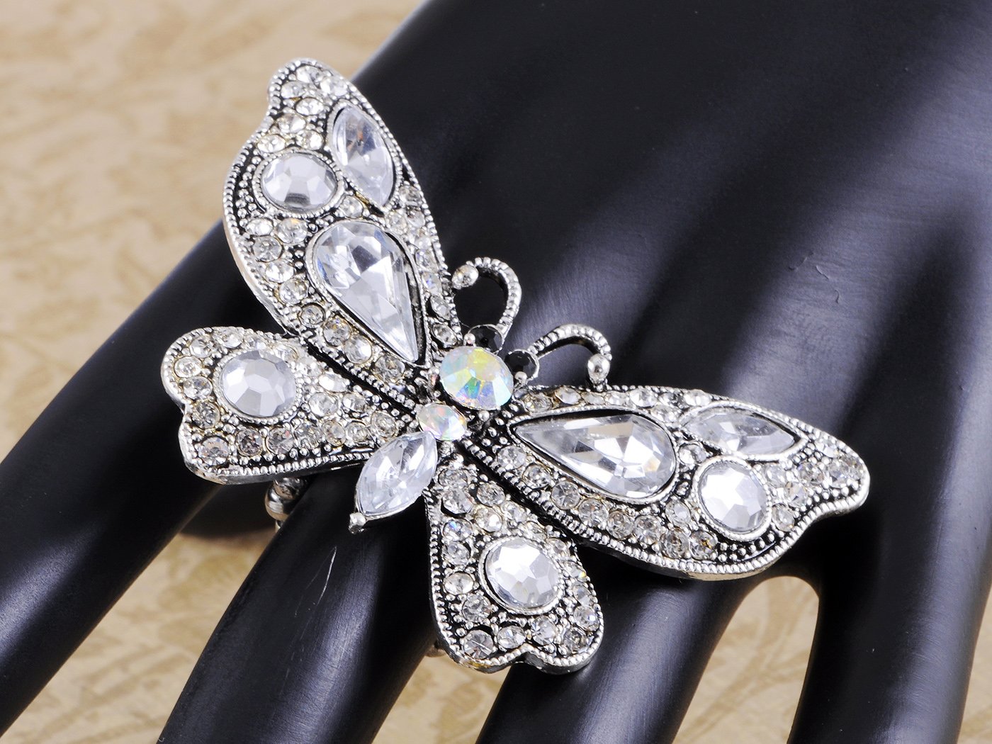 Alilang Czech Clear Crystal Rhinestone Butterfly Birthstone Bridal Wedding Gift Adjustable Ring