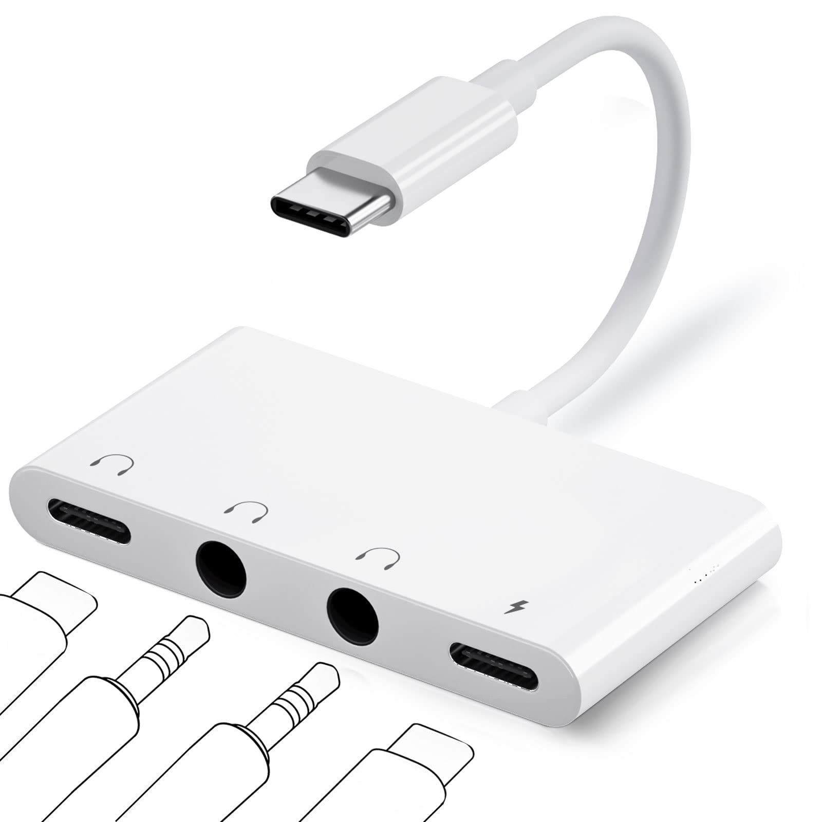 AMLLXEN USB C to 3.5mm Dual Headphone Adapter, iPad Headphone Jack Splitter with Type-C Fast Charging Port, USB-C Headphone Splitter for iPad Pro, iPhone 15, Sansung Galazy, Pixel, etc