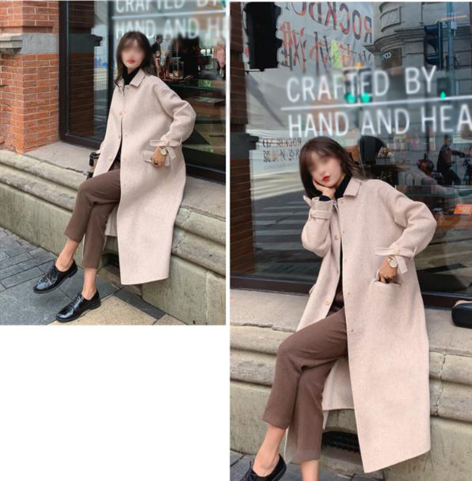 BLFYQB Woolen Coat Female in The Long Section Autumn and Winter Hepburn Wind Thicken Thigh Sen Department Woolen Jacket Capable Neat/Beige/S