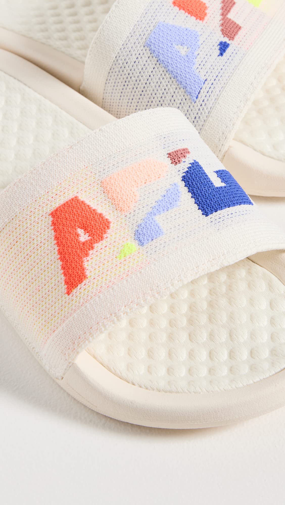 APL: Athletic Propulsion Labs Women's Big Logo Techloom Slides, Prstine/Neon/Blocked, Off White, 8 Medium US