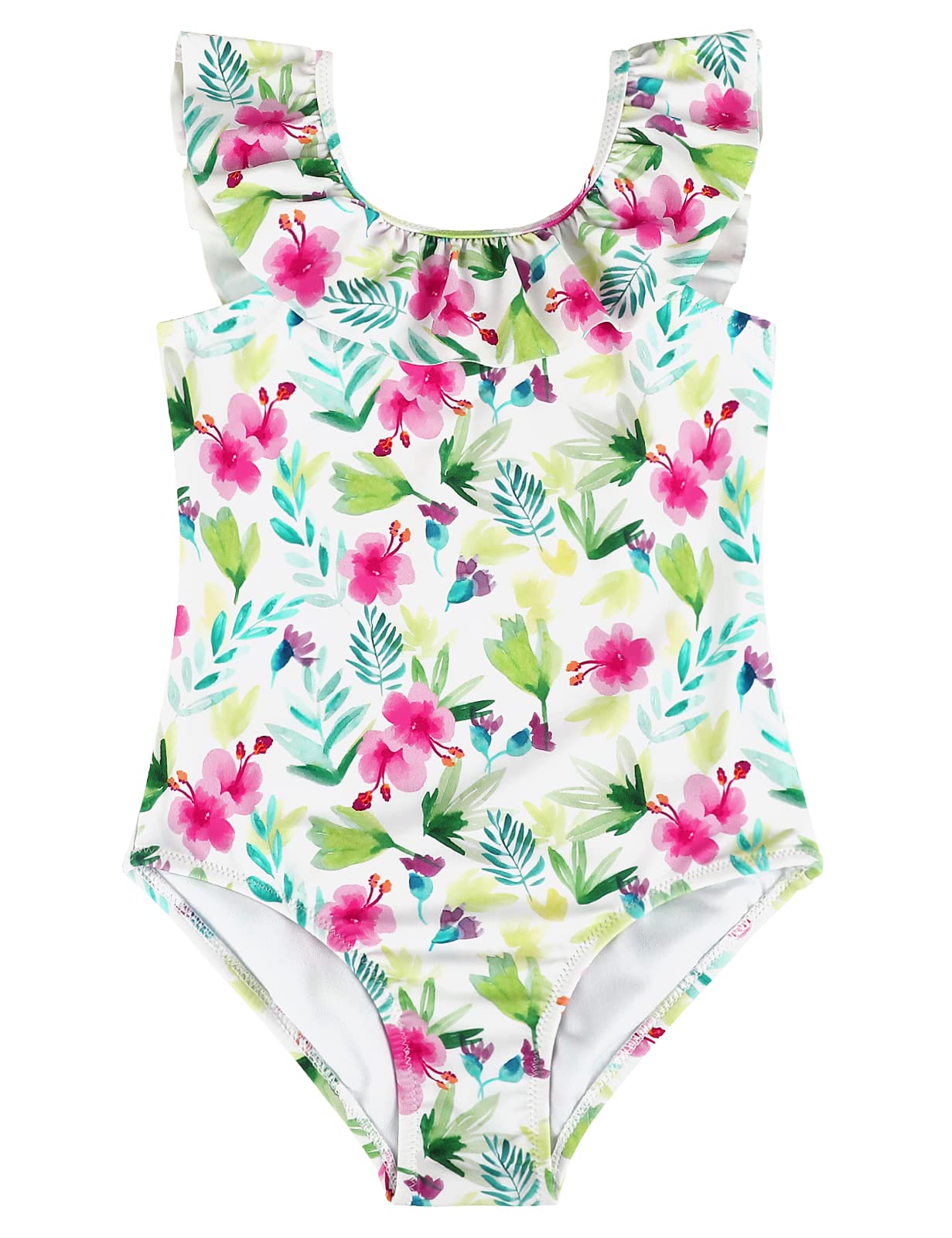Cadocado Baby Girls' Ruffled Sleeveless Swimwear UPF 30-40 Sun Protection One Piece Swimsuits for Infant(1.5-2Y) Pink