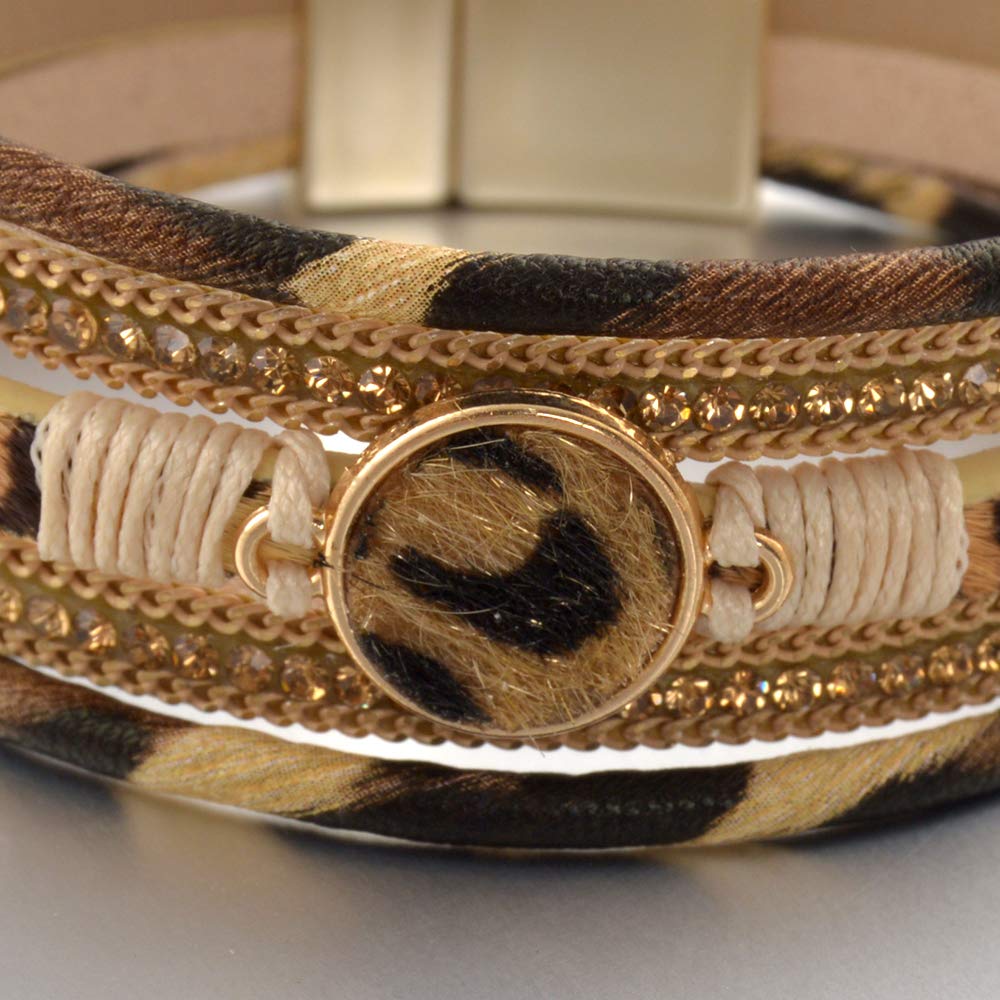 ARVATO Leather Wrap Bracelet for Women Trendy (7.68β) Multi Layerd Boho Western Animal Print Cheetah Leopard Bracelet Stackable Cuff Jewelry Mother's Day Christmas Gift