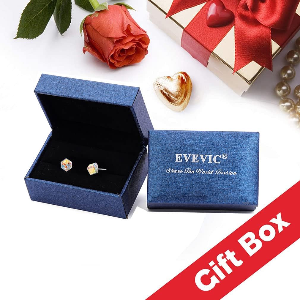 Cube Austrian Crystal Drop Stud Earrings for Women Fashion S925 Sterling Silver Hypoallergenic Jewelry (Rainbow)
