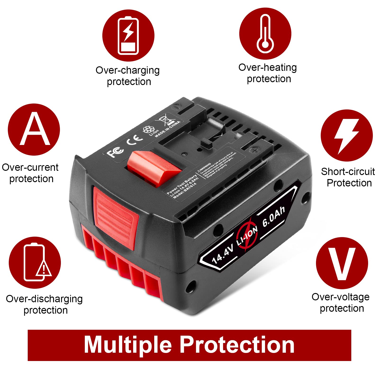 ARyee 6.0Ah Li-ion Battery Replacement for Bosch, 14.4V Compatible with Bosch Cordless Power Tool Li-ion Battery for BAT607 BAT607G BAT614 BAT614G