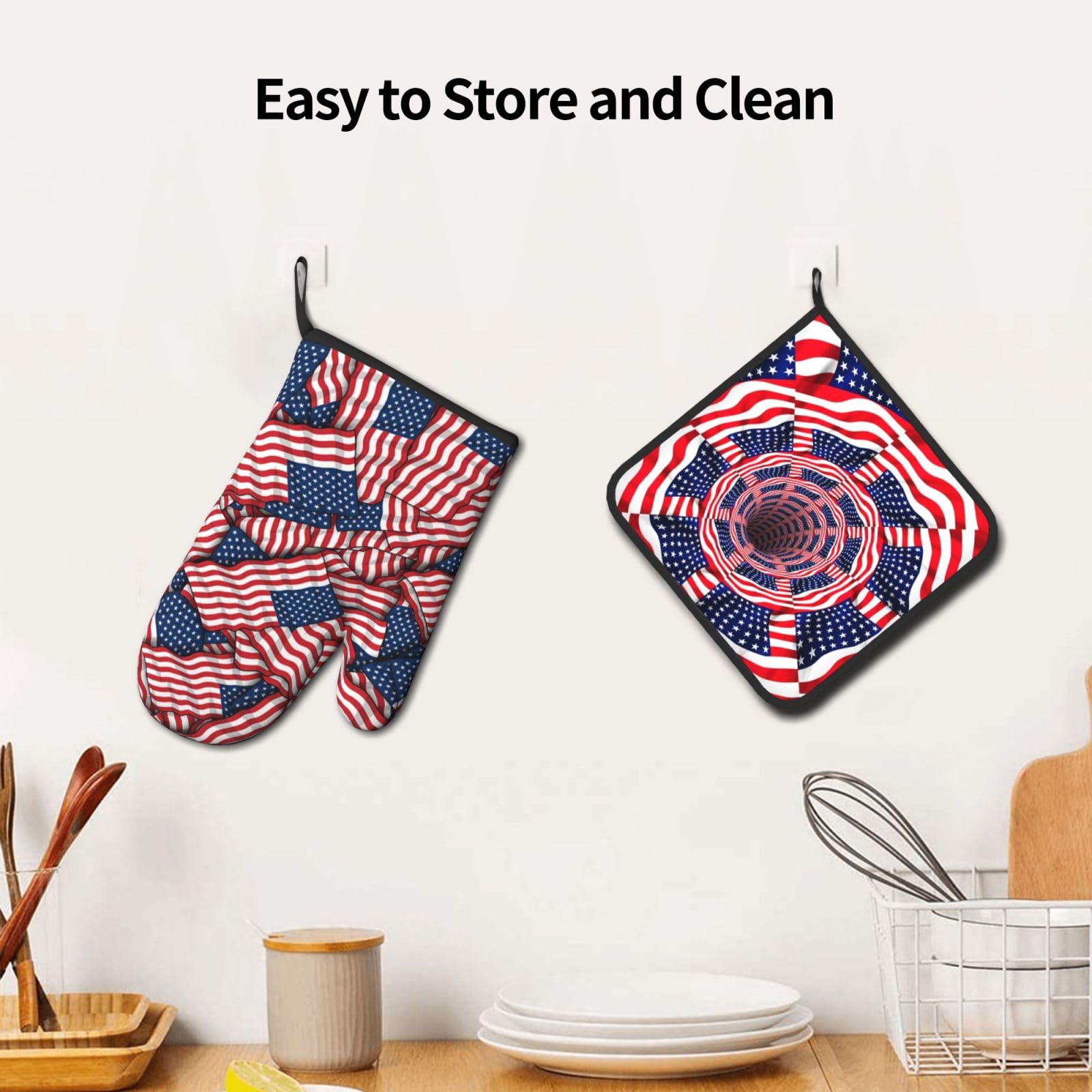 American Flag Oven Mitts and Pot Holders, Patriot Durable Insulated Kitchen Decor Accessories