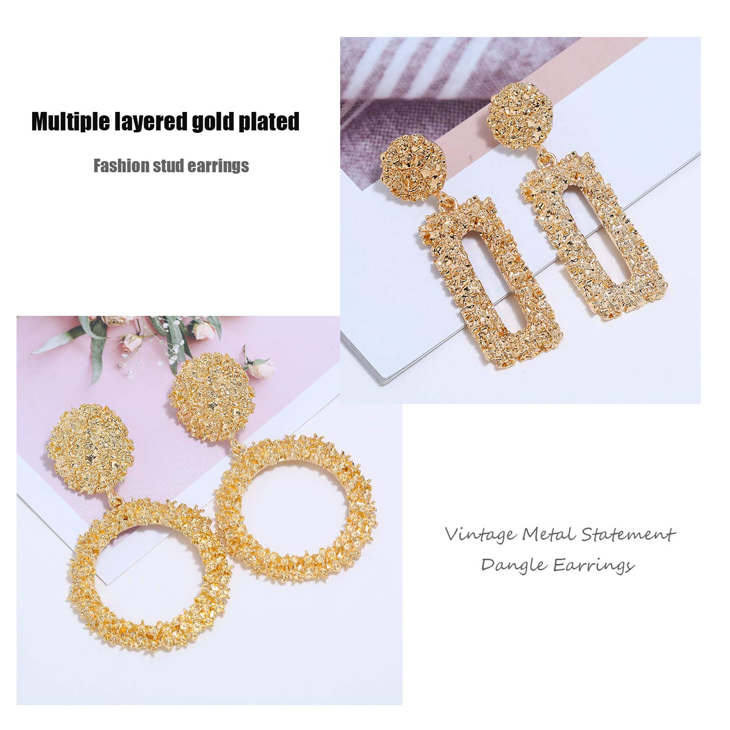 ATIMIGO 6 Pairs Gold Statement Drop Earrings Metal Geometric Dangle Drop Earrings for Women