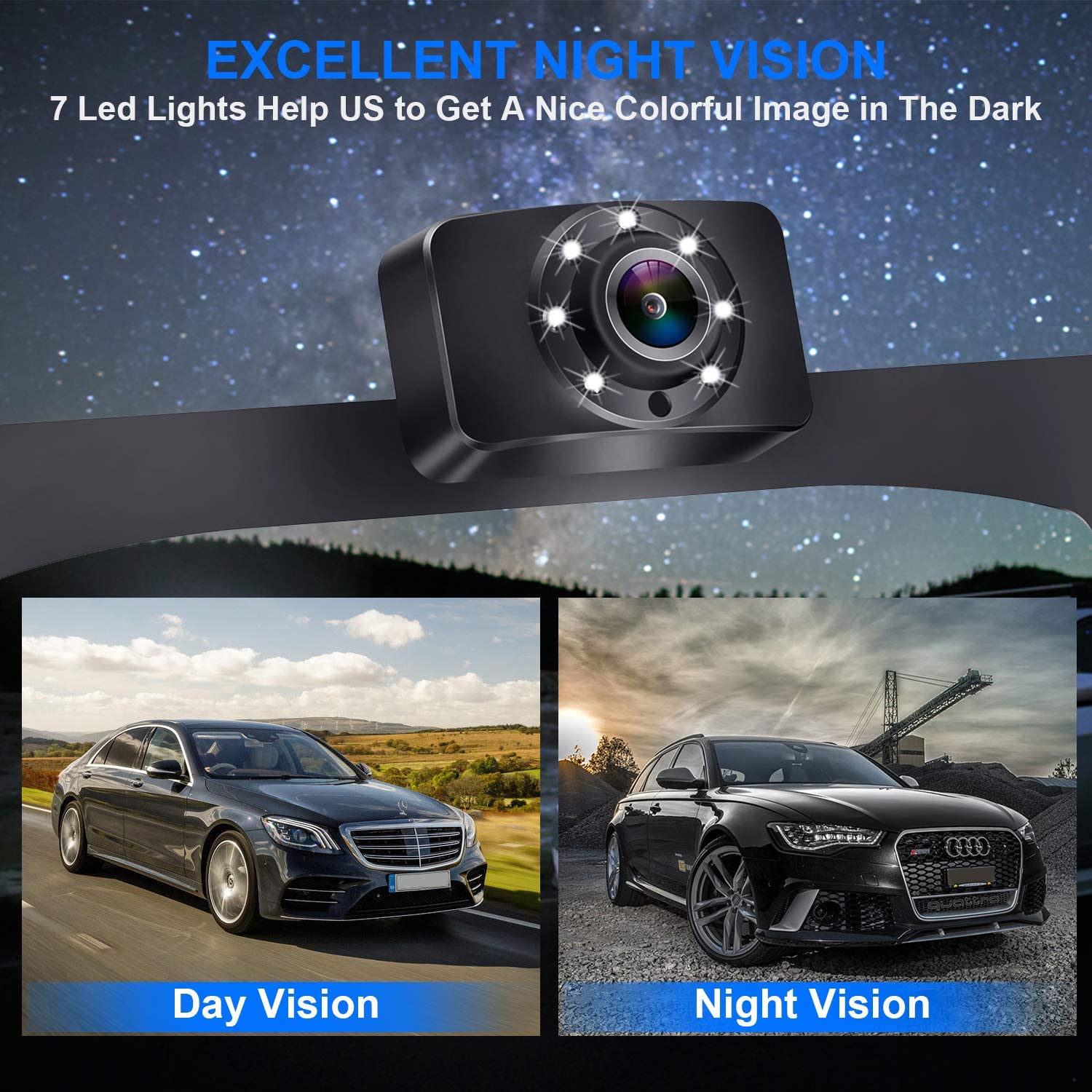 Backup Camera for Car HD with 7 Auto LED Night Vision Hitch Rear View Camera or Switches for Front Camera with RCA Connector for Truck,SUV,Car, Pickup,RV IP69K Waterproof 150˚ View Angle DoHonest P29