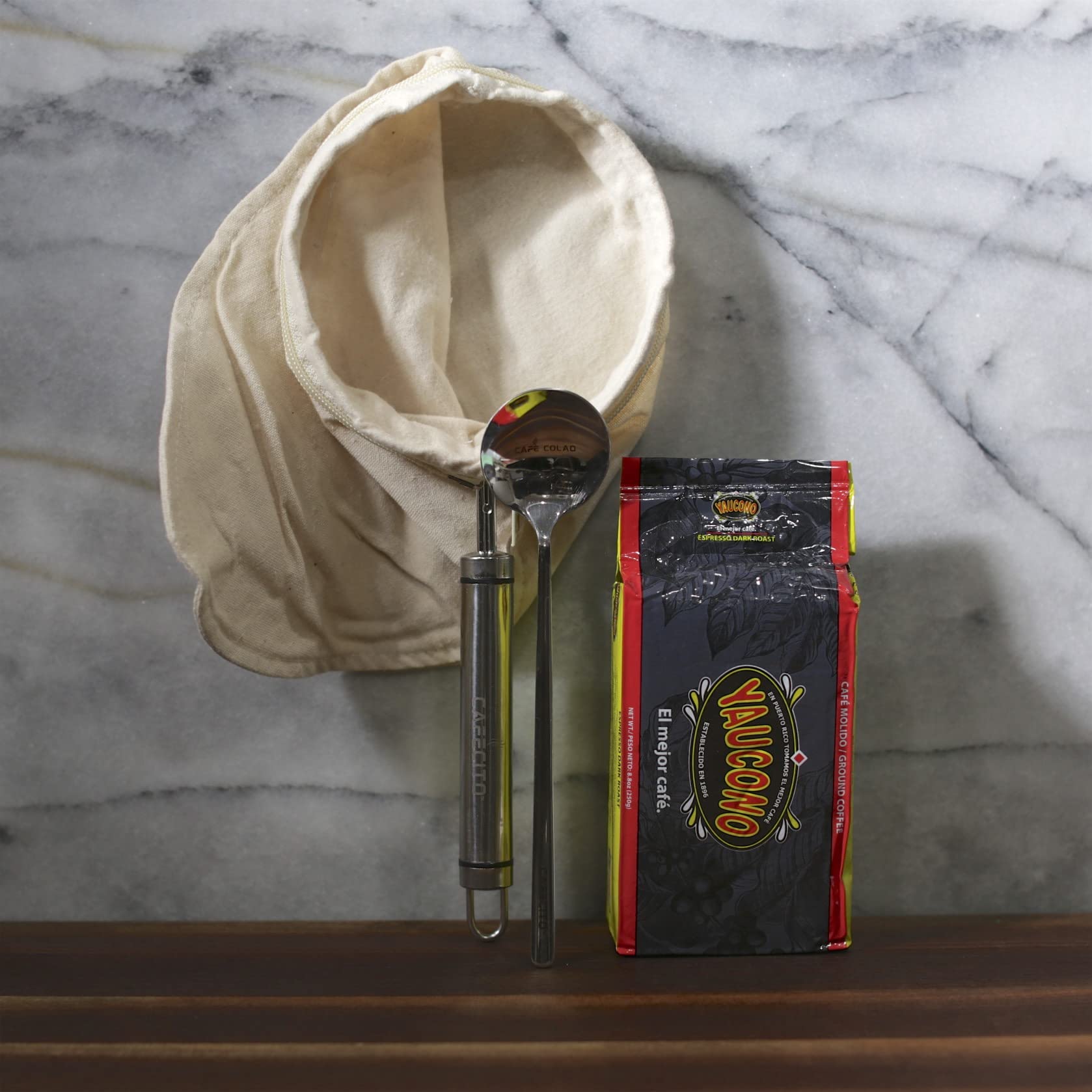 Cafe Colao Starter Kit | Cafecito Pour Over Coffee Strainer Traditional Puertorican Style | Reusable Coffee/Tea Filter 13 x 8