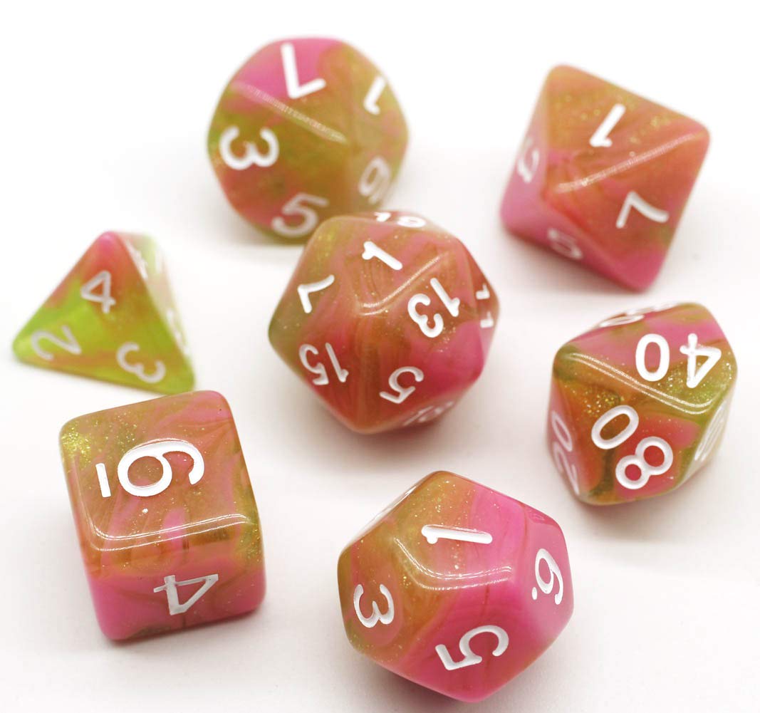 DND Dice Polyhedral 7-Die Dice Set for D&D Dungeons & Dragons Role Playing Gaming Glitter dice(Pink Green)…