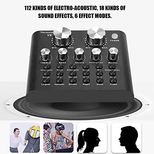 ASHATA Live Sound Card Bluetooth Multifunctional Portable Audio Mixer Sound Card in Metal Voice Change Volume Adjustable with Multiple Electro Acousti
