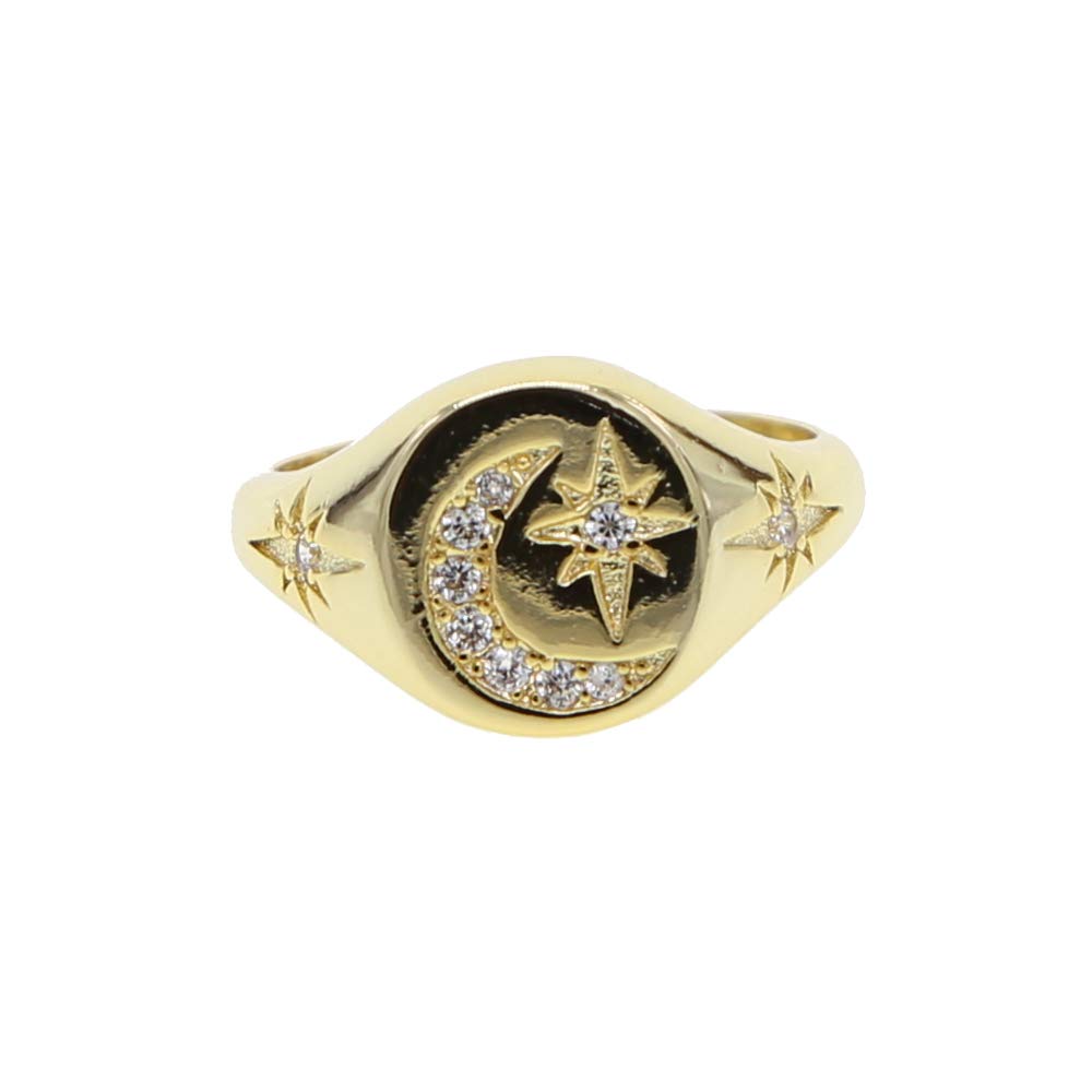 ATJMLADYJEWELRY Classic women finger jewelry Gold plated moon star engraved star signet ring 6 7 8 (8)