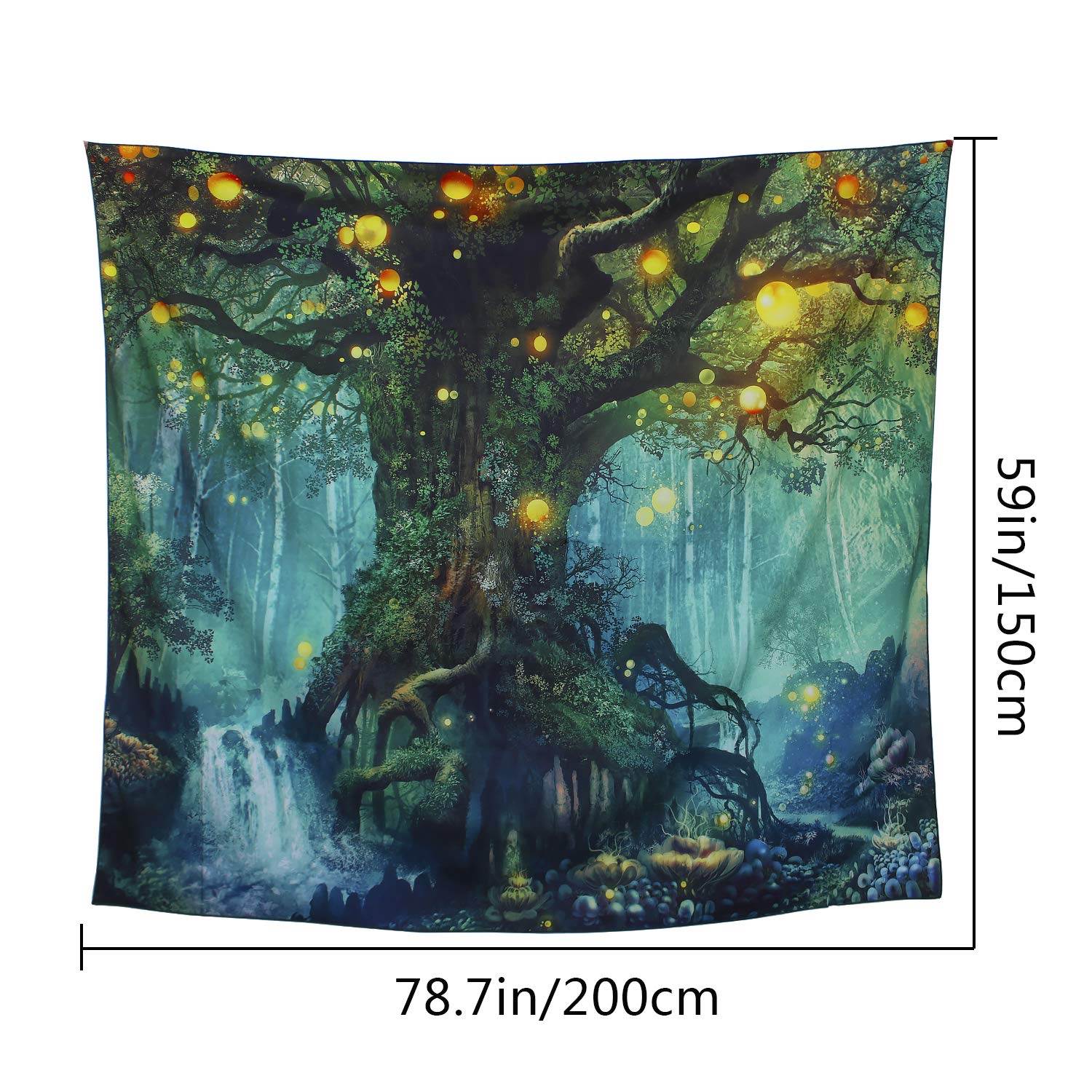 ARFBEAR Forest Tapestry, Nature Tree Popular Elves Wall Hanging Tapestry Warm Green Beach Blanket (Large-79x 59 in)