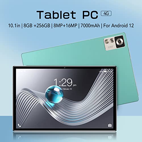 AMONIDA HD Tablet, Green Dual Camera Gaming Tablet Octa Core CPU 2 Card Slots 10.1 Inch FHD for Business (US Plug)