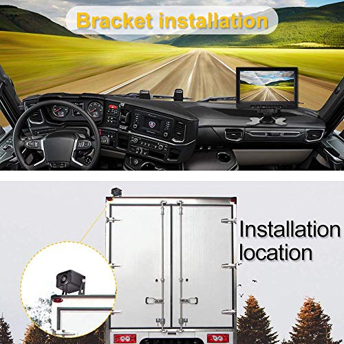 Backup Camera Rear View Monitor 7 inch 1080P Reverse Cam Kit Dual Split Screen DVR Waterproof Night Vision Rearview Camera for Truck, Trailer, Large Box, RV, Camper, Bus Easy Installation Grid Lines