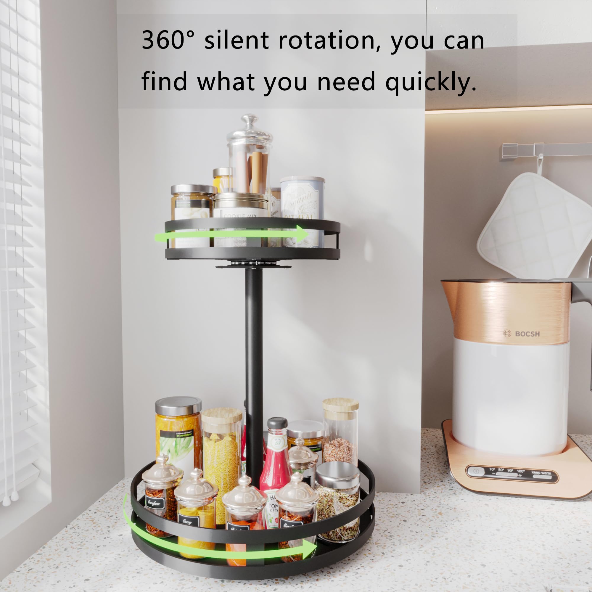 Balabuki Two Tier Lazy Susan Organizer, Removable 360 ° Totating Spice Rack for Tables, Cabinets, and Pantry