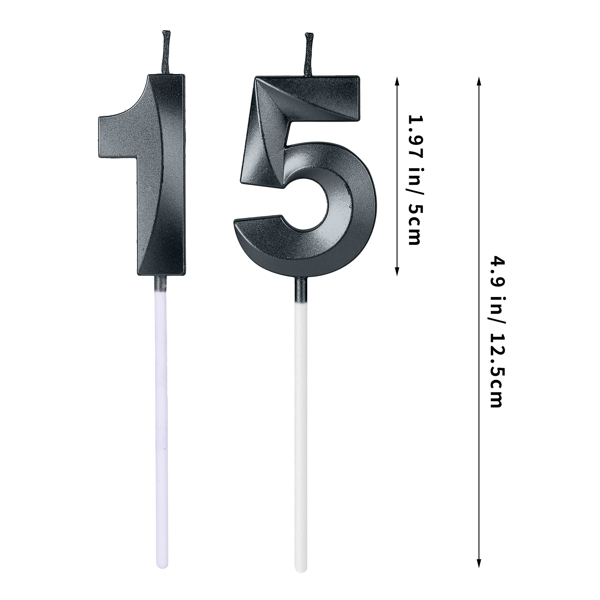 Black 15th & 51st Birthday Candles for Cakes, Number 15 51 Glitter Candle Cake Topper for Party Anniversary Wedding Celebration Decoration