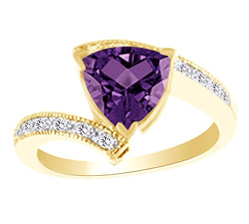 AFFY 1.45 cttw Simulated Amethyst & White Natural Diamond Engagement Wedding Ring in 14K Solid Yellow Gold with, Ring Size 12.5
