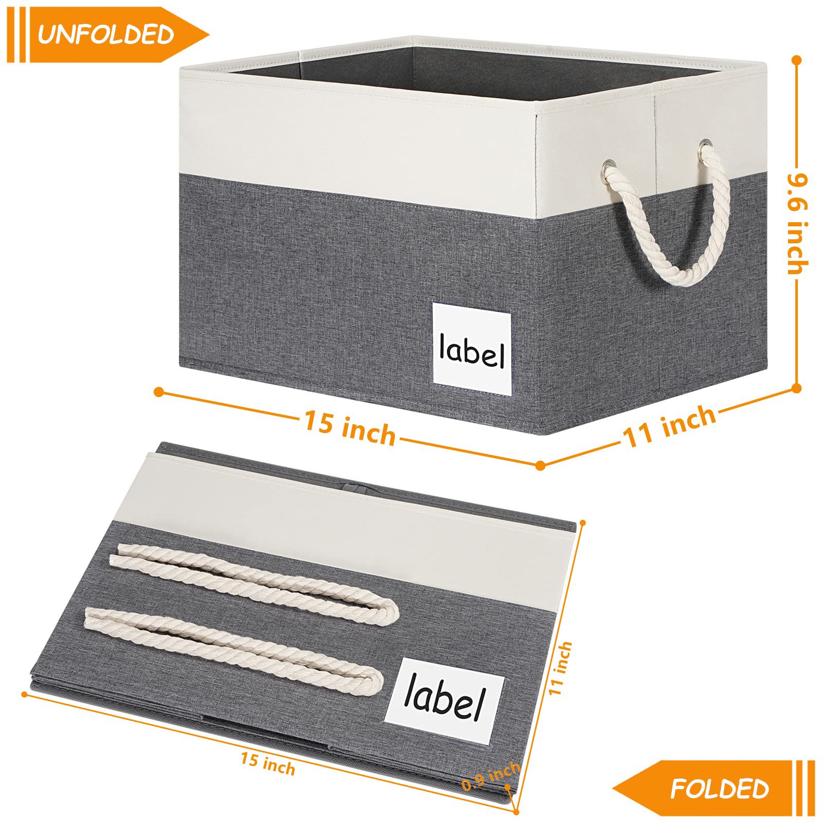 Asxsonn Fabric Storage Bins Large Storage Baskets for Shelves, Large Closet Storage Bins with Handles, Storage Bins Baskets with Label Card for Organizing Home Office (6 Pack, 15" x 11" x 9.6")