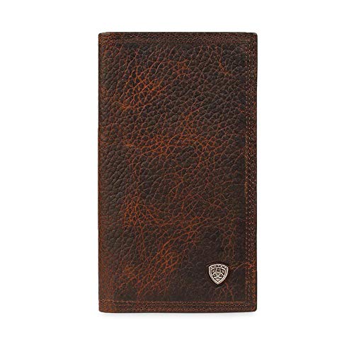 Ariat Men's Rodeo Wallet in Dark Copper Oil Tan Leather with Brand Concho, ID and Card Slots