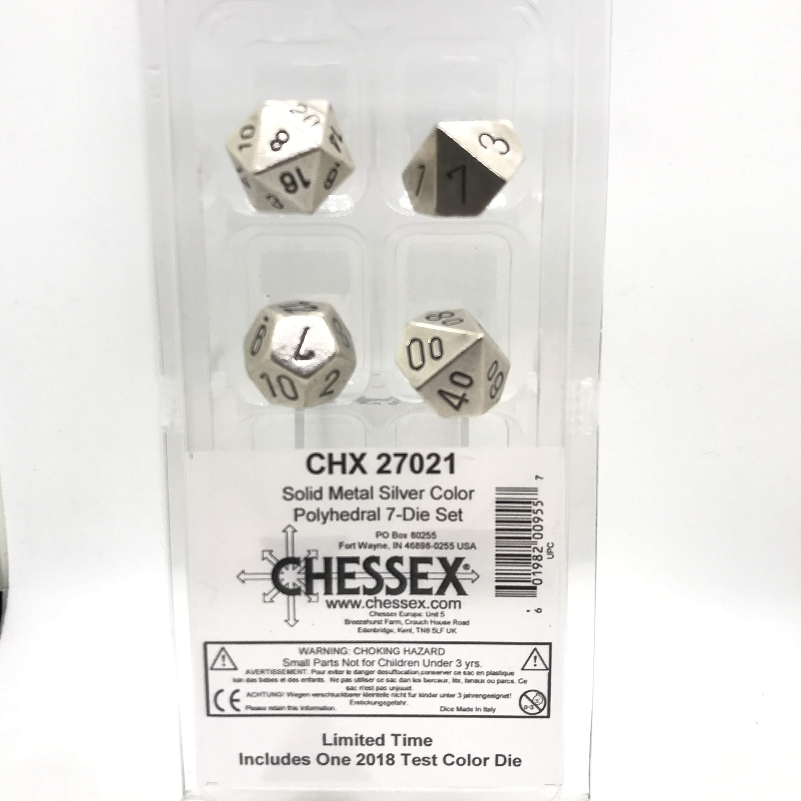 DND Dice Set-Chessex D&D Dice-16mm Silver Metal Polyhedral Dice Set-Dungeons and Dragons Dice Includes 7 Dice - D4 D6 D8 D10 D12 D20 D%, Various (CHX27021)