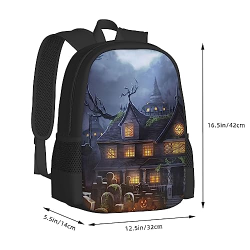 BAFAFA Halloween haunted house Printed Large Backpack Travel Bag Business Work Daypack Laptop Backpacks