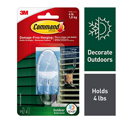 Command Outdoor Large Window Hooks, Total 4 Hooks with 8 Command Strips, 4 Pack of 1 Hook, Decorate Damage-Free