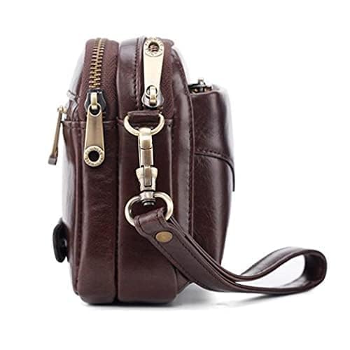 Leather Clutch Bag Wrist Purse for Men Women Business Organizer Wristlet Strap Pouch Coin Money Case Wallet Handbag Cell Phone Holder Daypack