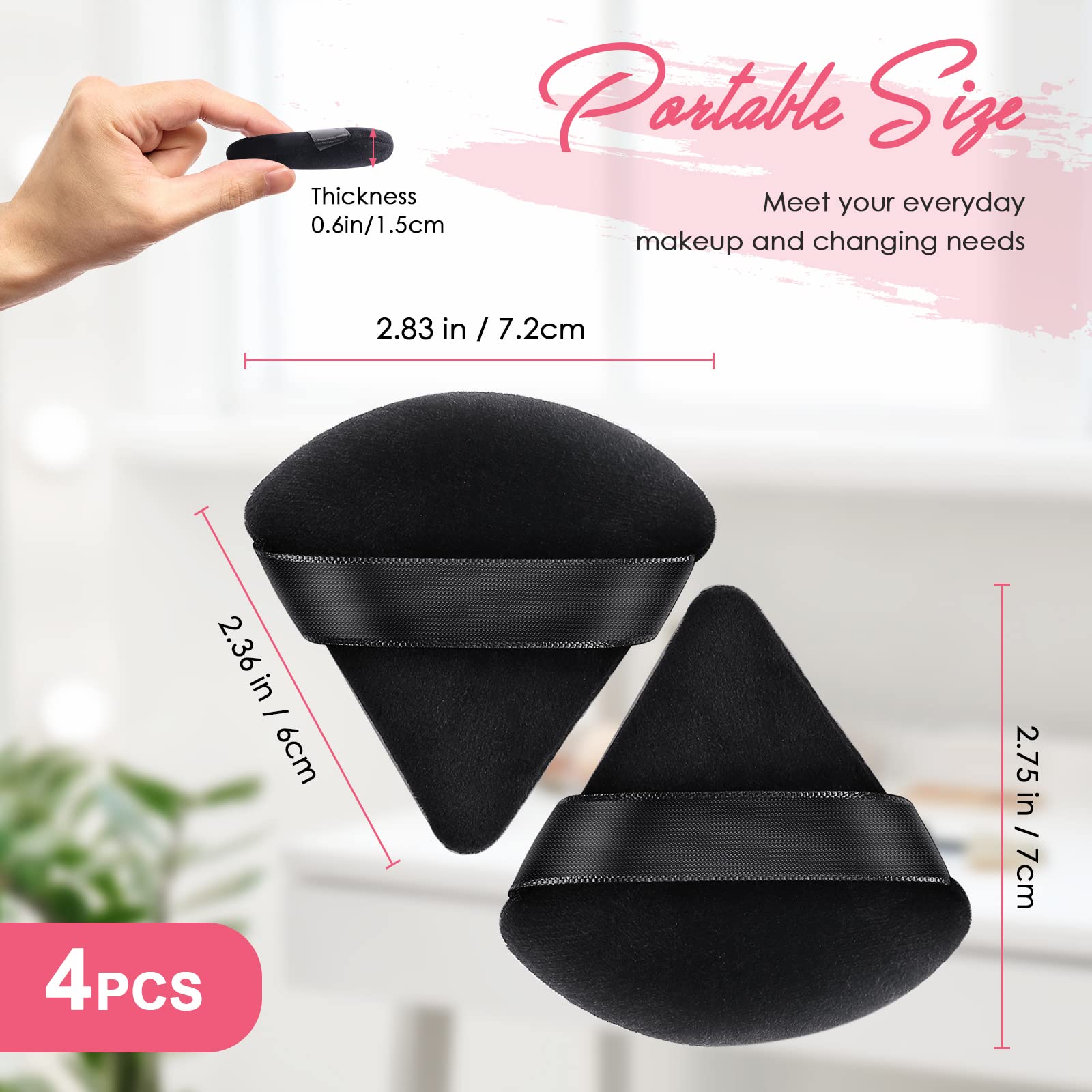 AMMON 4 Pieces Powder Puff,Triangle Soft Makeup Powder Puff,Face Makeup Sponge Puff Velour Makeup Puff for Loose Mineral Powder Cosmetic (Black)