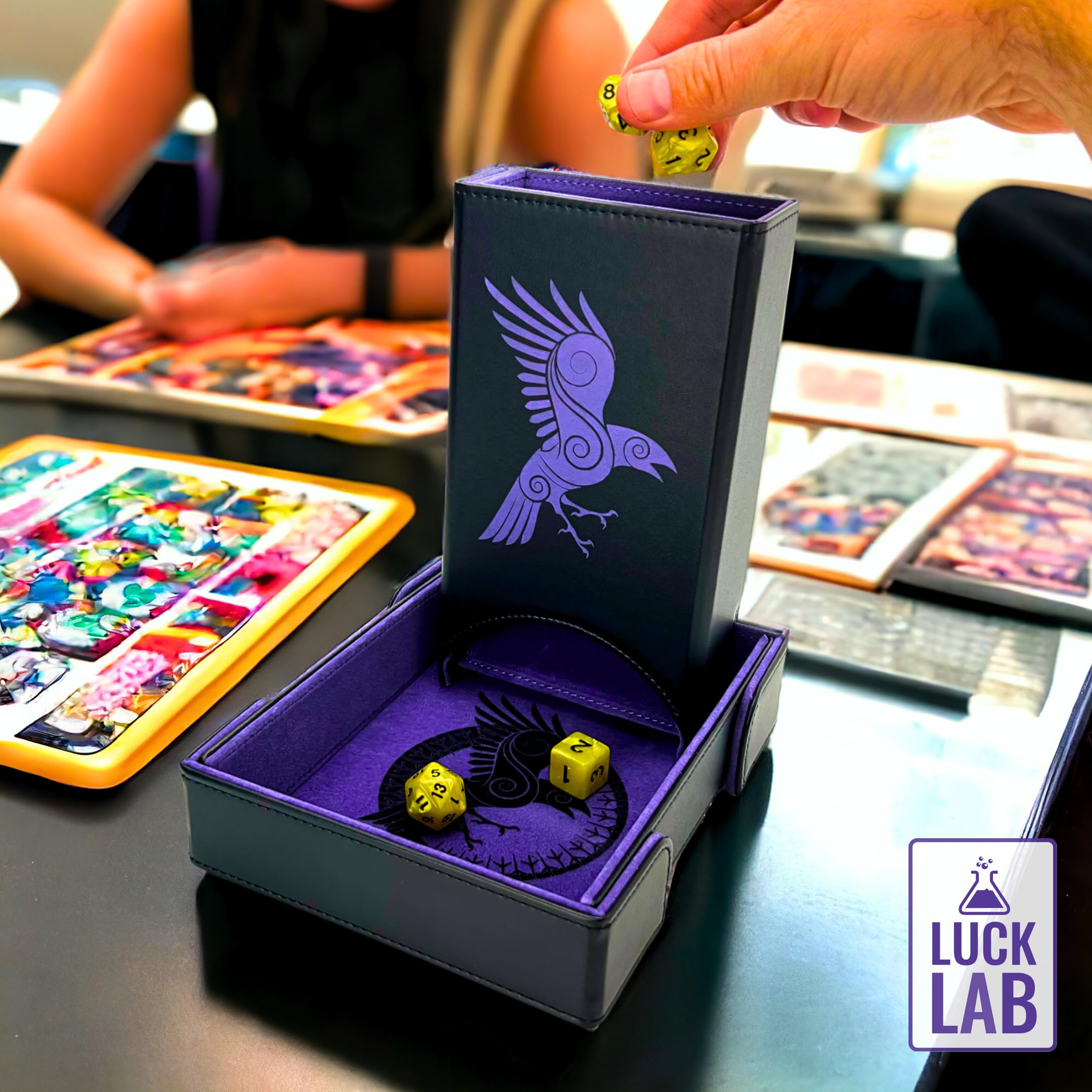 Luck Lab Folding Dice Tower and Dice Tray for RPG Table Top Gaming - Black/Purple - Raven Design
