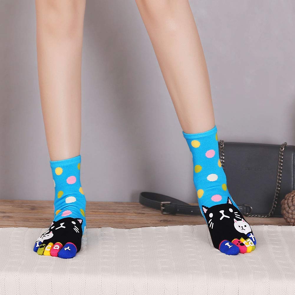Artfasion Women's Toe Socks Cotton Comfy Low Cut Ankle with Reinforced Heel and Toe Crew Socks for Ladies