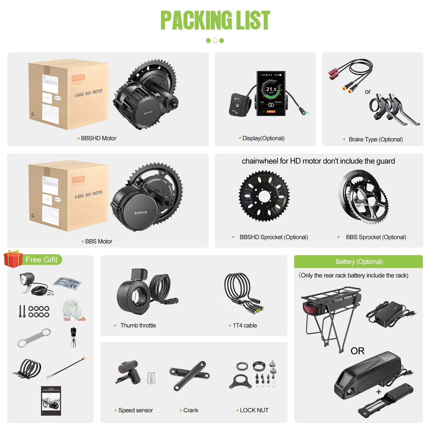 BAFANG BBS02 48V 750W Mid Drive Kits Mid Motor Ebike Conversion Kits with Chainring Wheel and LCD Display(No Battery)