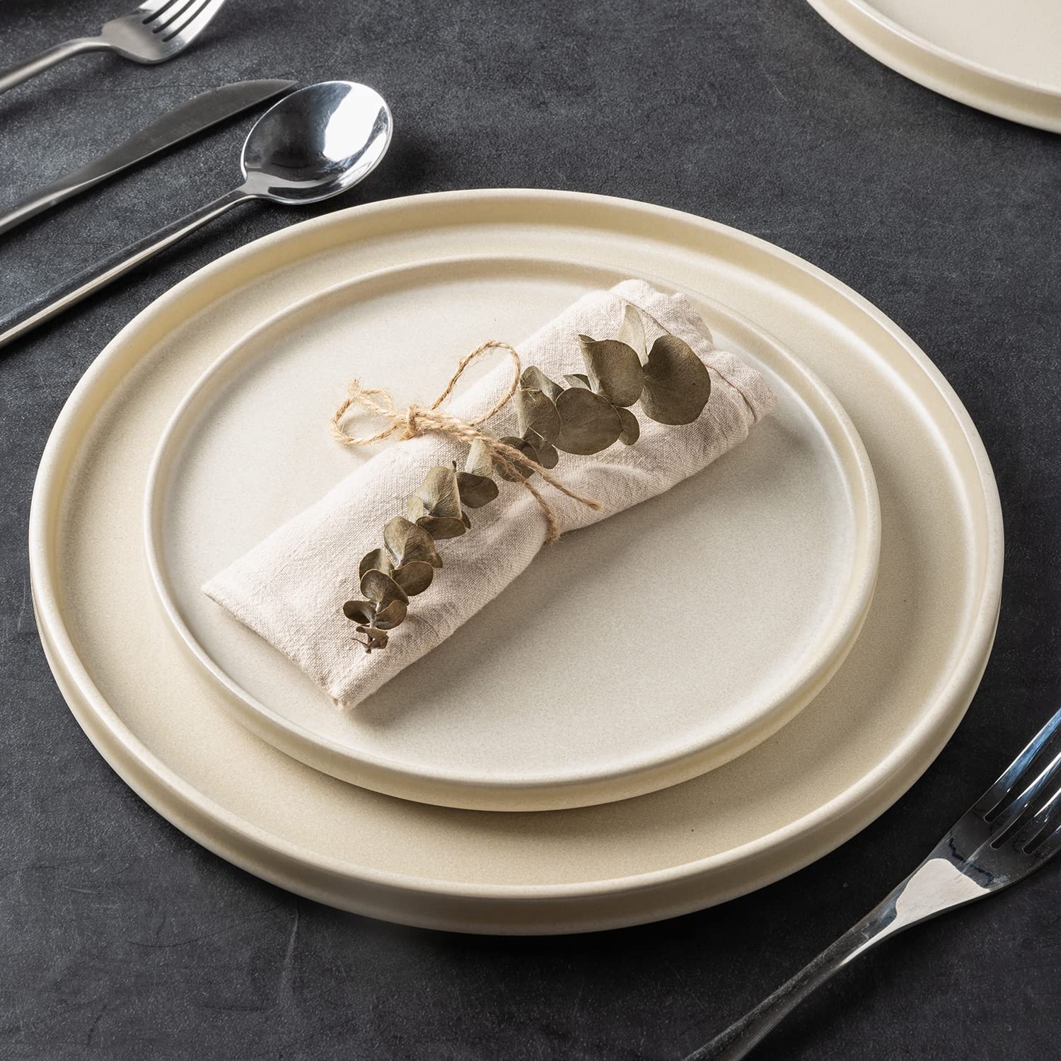 AmorArc Ceramic Dinnerware set, Service for 6 (12pcs), Stoneware Plates and Bowls Set,Highly Chip and Crack Resistant | Dishwasher & Microwave Safe, Matte-Ivory RusticStyle
