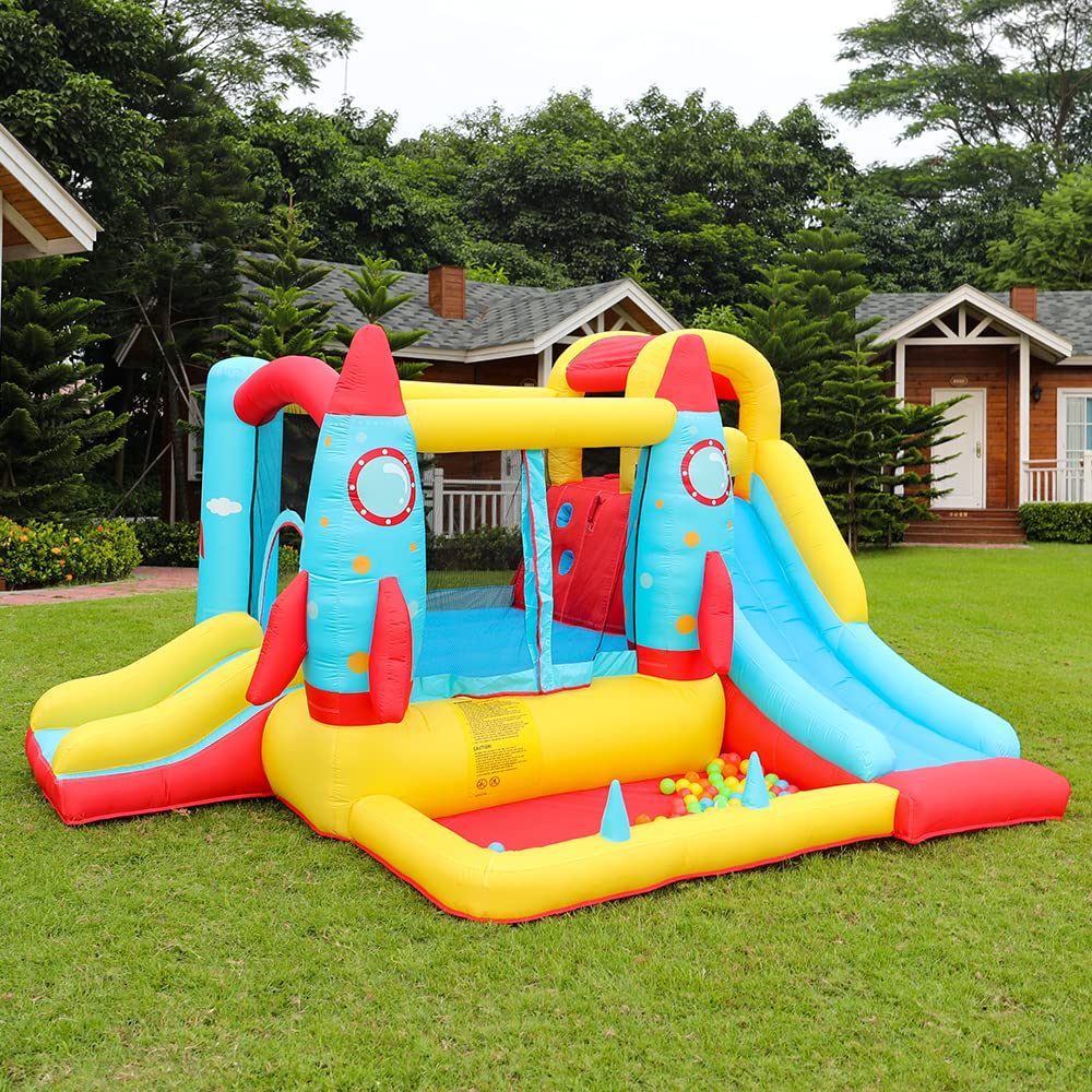 Doctor Dolphin Inflatable Rocket Bounce House with Blower,Inflatable Bouncy House for Kids Outdoor,Toddle Jumping Bounce House with Slide for Backyard Party