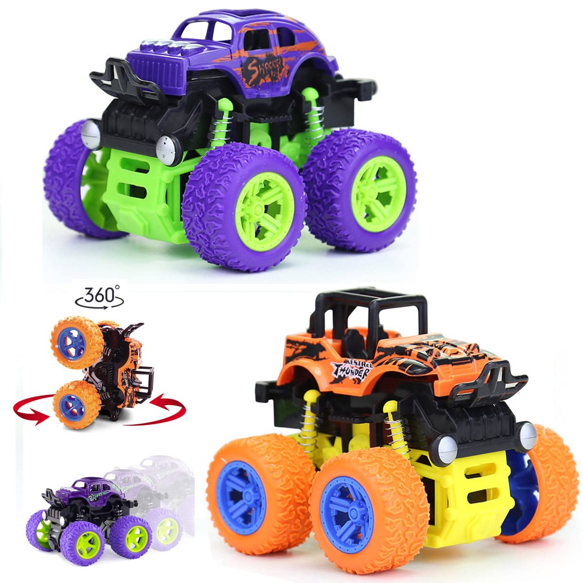 JAFATOY 2 Pack Monster Trucks Toys for Boys, Pull Back Cars Monster Toy Trucks for Toddlers Toy Cars for 1-12 Years Old Boys Girls Great Car Toy Gift for Kids