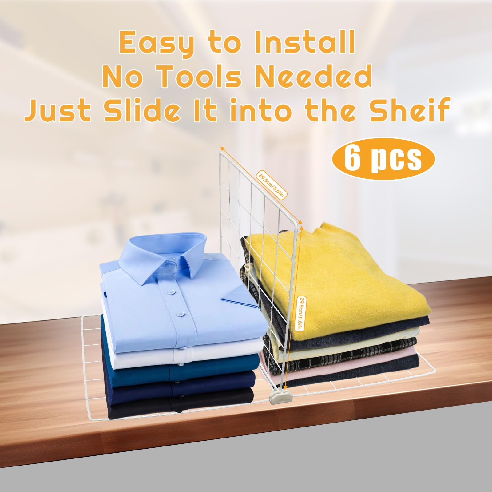 BOUTICOL 3 PCS Removable Wire Shelf Dividers Metal Closet Shelf Dividers Portable Closet Shelf Divider Wire Shelf Dividers for Closet Organization (White)