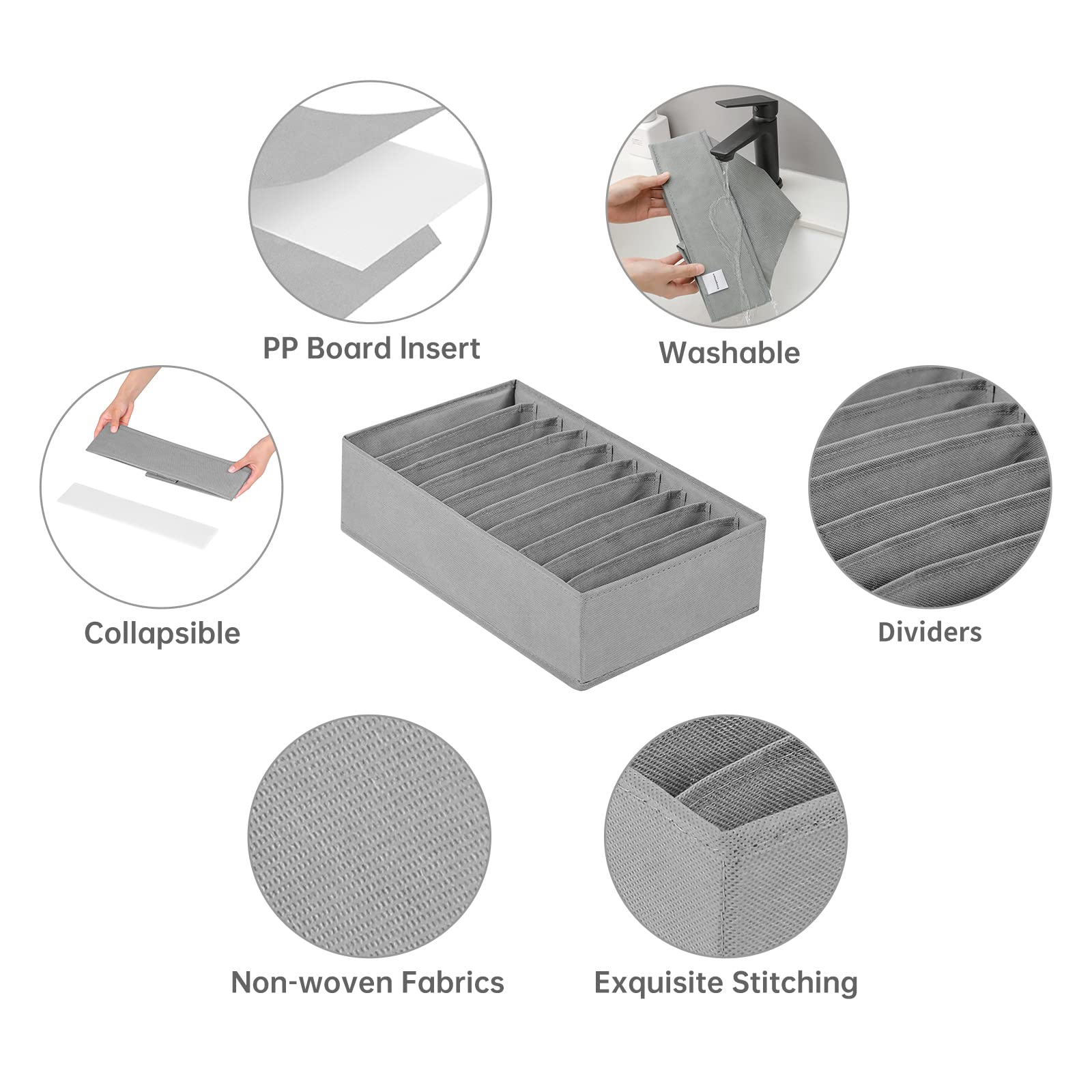 Coorganisers 4 Packs T-shirt Drawer Organizers for Clothing,10 Grids Compartment Storage Box Wardrobe Clothes Organizer, Washable Clothes Organizer for Folded Clothes, T-shirt, Legging, Silk Scarve