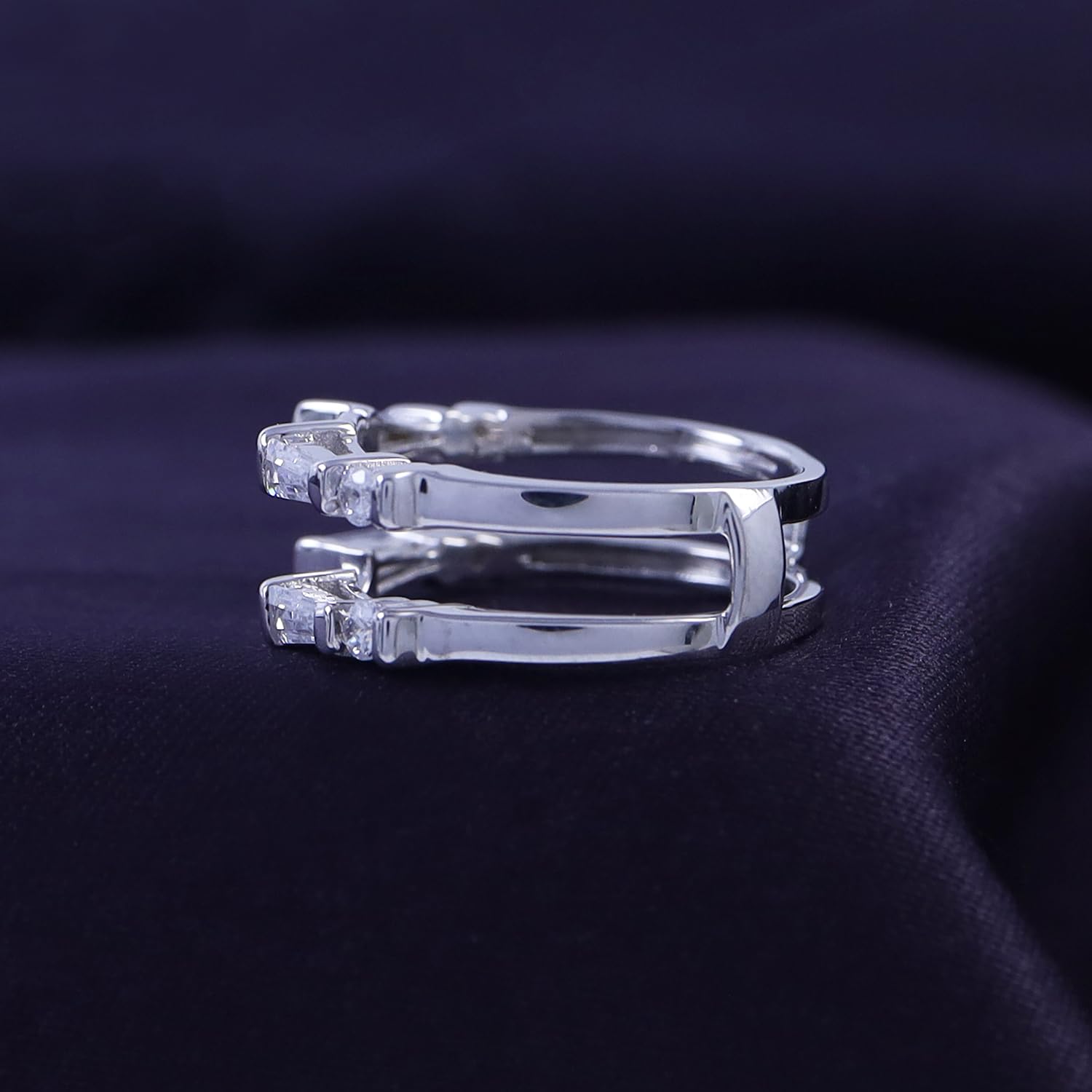 AFFY 3/4 Carat Tapered & Round White Cubic Zirconia Enhancer Guard Ring In 14K White Gold Over Sterling Silver (0.75 Cttw) Ring Size-6