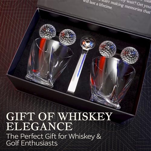 Aridon - Whiskey Set, 2-Piece Whiskey Glasses Set with 4 Whiskey Balls, Premium Twisted Whiskey Glass with Stones, Whiskey Stones Large Size, 1.57β Crystal-Clear Glass Whiskey Sphere Stone