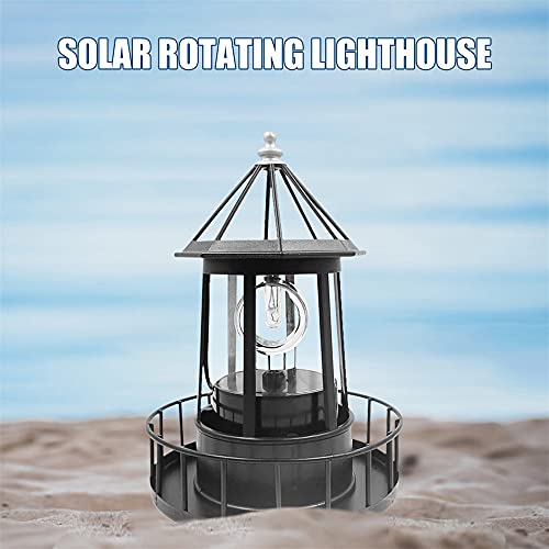 LED Solar Powered Lighthouse, 360 Degree Rotating Lamp, Waterproof Garden Smoke Towers Statue Lights, for Home Garden Yard Lawn Outdoor Decor, Black