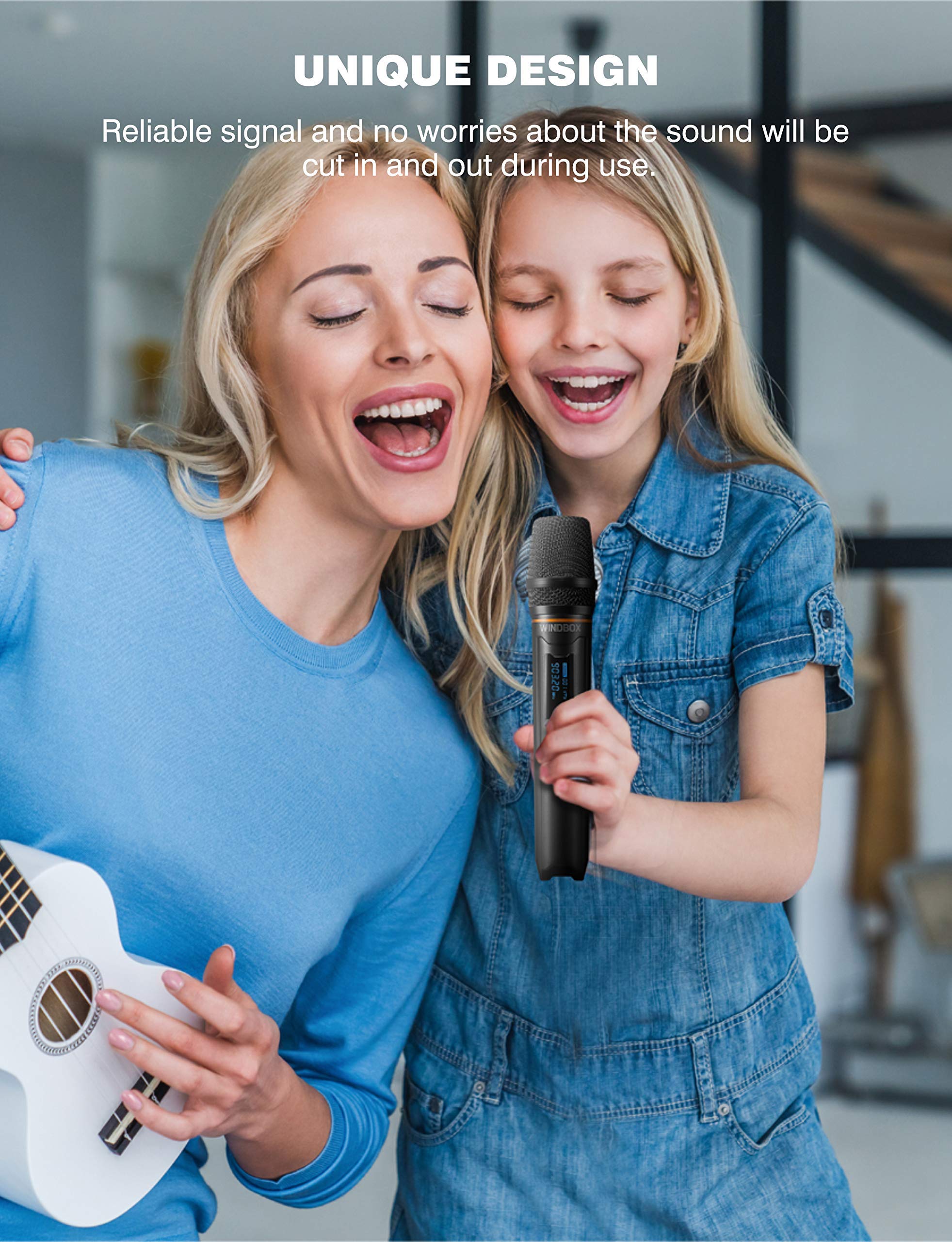 ARISEN Wireless Microphone System, Professional Karaoke Microphone UHF Dual Channel Handheld Microphone, 200ft Range Receiver and 2 Handheld Mic Set, Cordless Mic Systems for, Church, Wedding, DJ