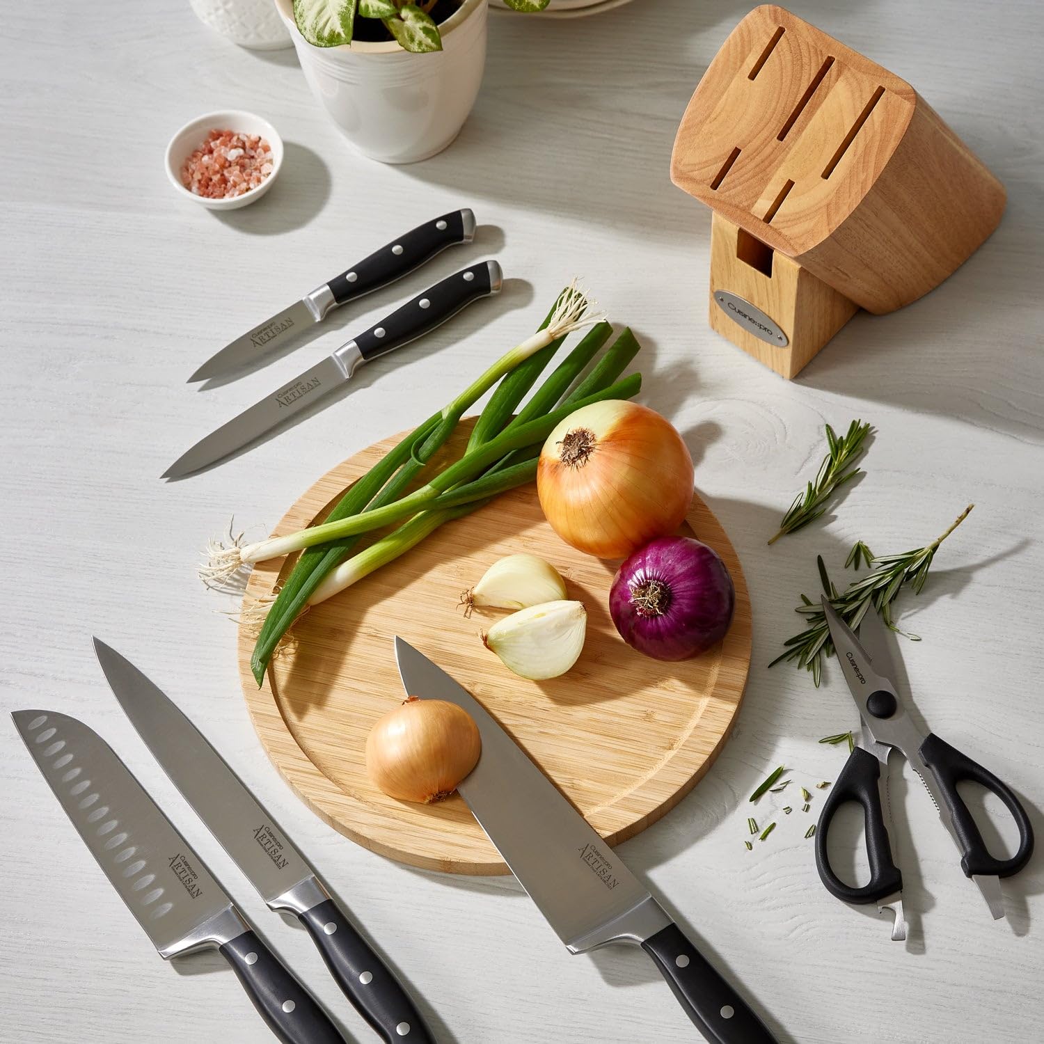 Cuisine::pro Artisan™ Knife Block (Licht, 7 Piece Set) - Premium German Stainless Steel, Complete Knife Set, Full Tang Handles, Guard Lip, Stylish Block Display, Professional Kitchen Knives