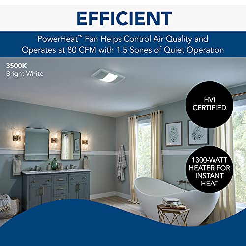 Broan-NuTone BHFLED80 PowerHeat Bathroom Exhaust Fan, Heater, and LED Light Combination, 80 CFM