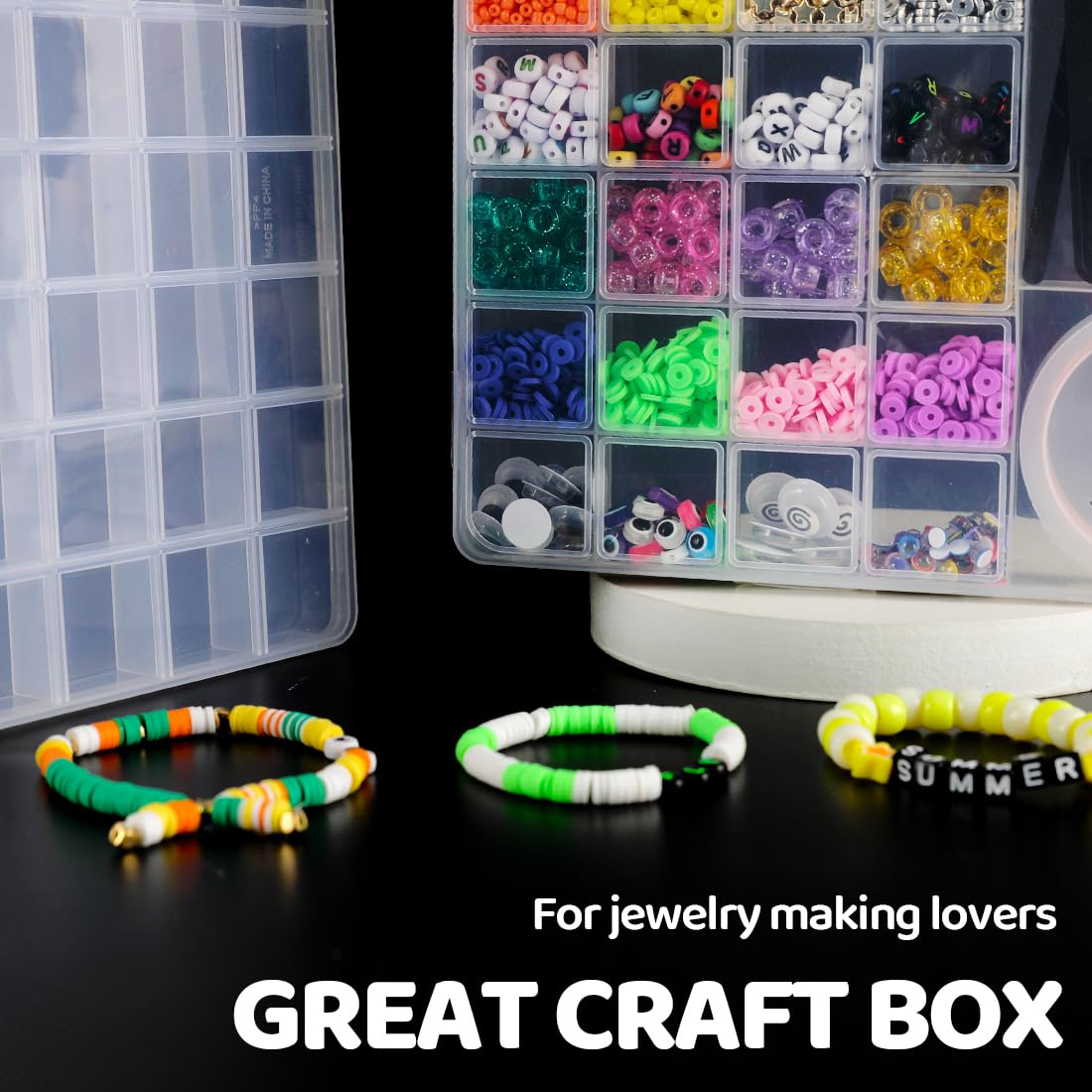 Bundooraking 26 grids bead organizer box (1.7cm thick), Arts DIY Crafts Jewelry organizers and storage box, Dividers plastic bead storage box, craft storage for Beads, Jewelry, Small charms.