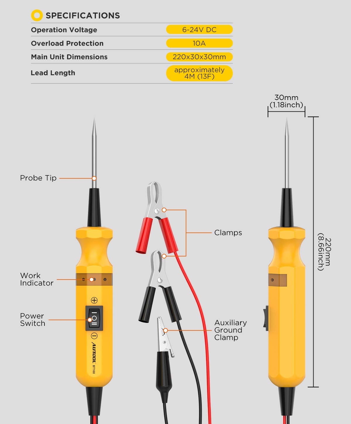 AUTOOL Circuit Probe Kit 6-24V Automotive Circuit Tester with Auto Electrical System Testing Functions (Digital Voltage Tester/Multimeter/Short Finder/Battery Tester/Power or Ground Supply)