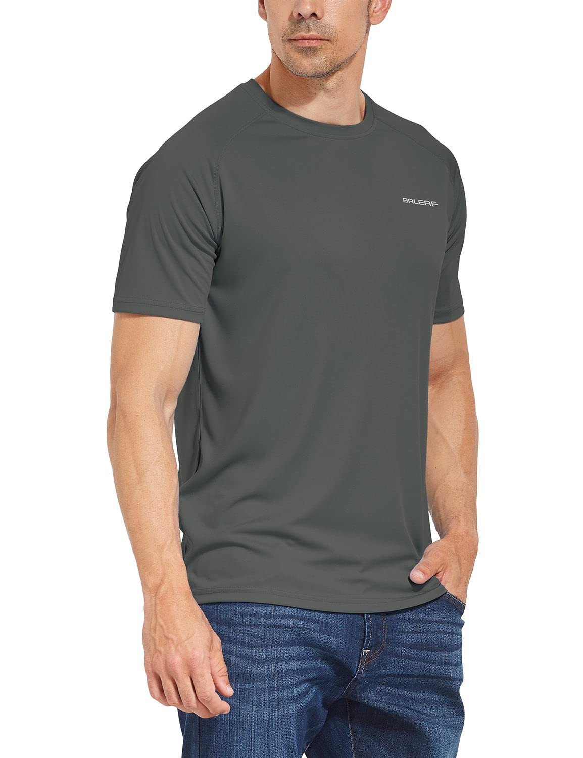 BALEAF Men's UPF 50+ Outdoor Running Workout Short-Sleeve T-Shirt Deep Gray Size L