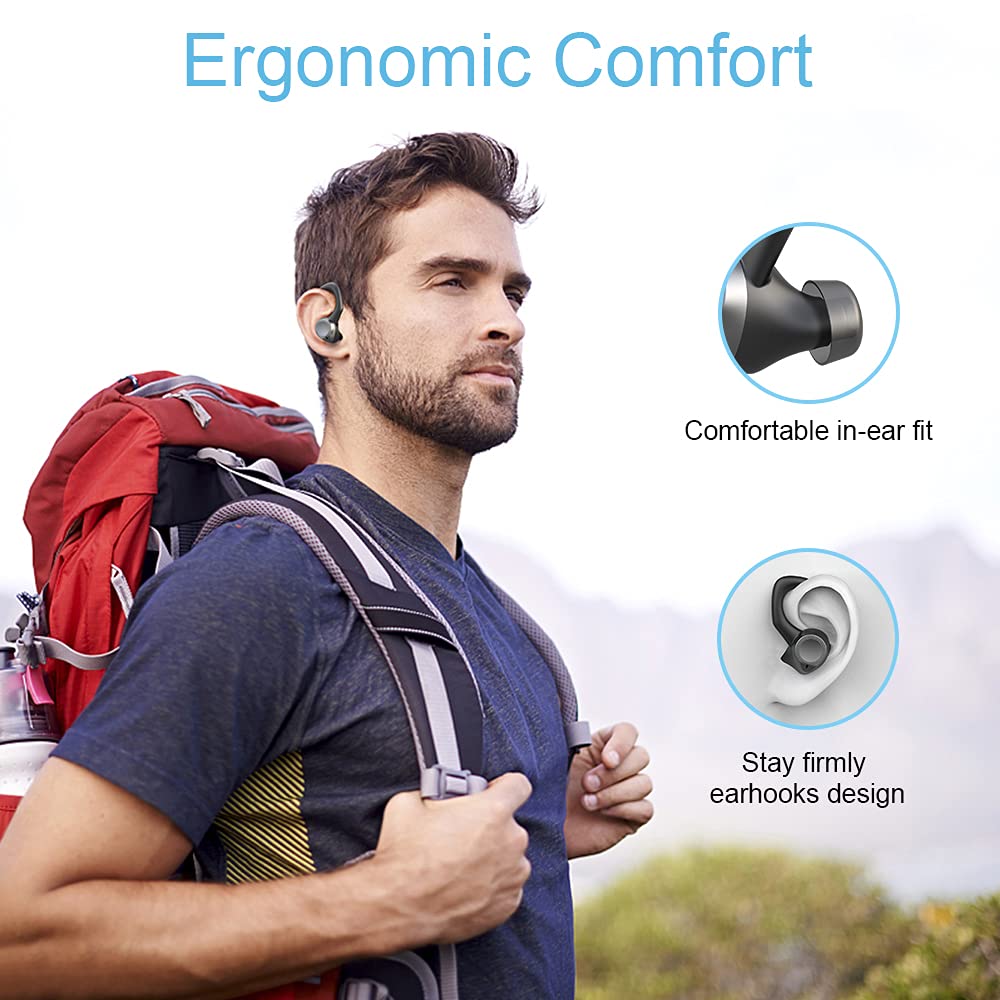 APEKX Wireless Earphone Bluetooth 5.1 Deep Bass Headphones with Microphone Over-Ear Earhook Design Headset for Sports Exercise Running Workout Black