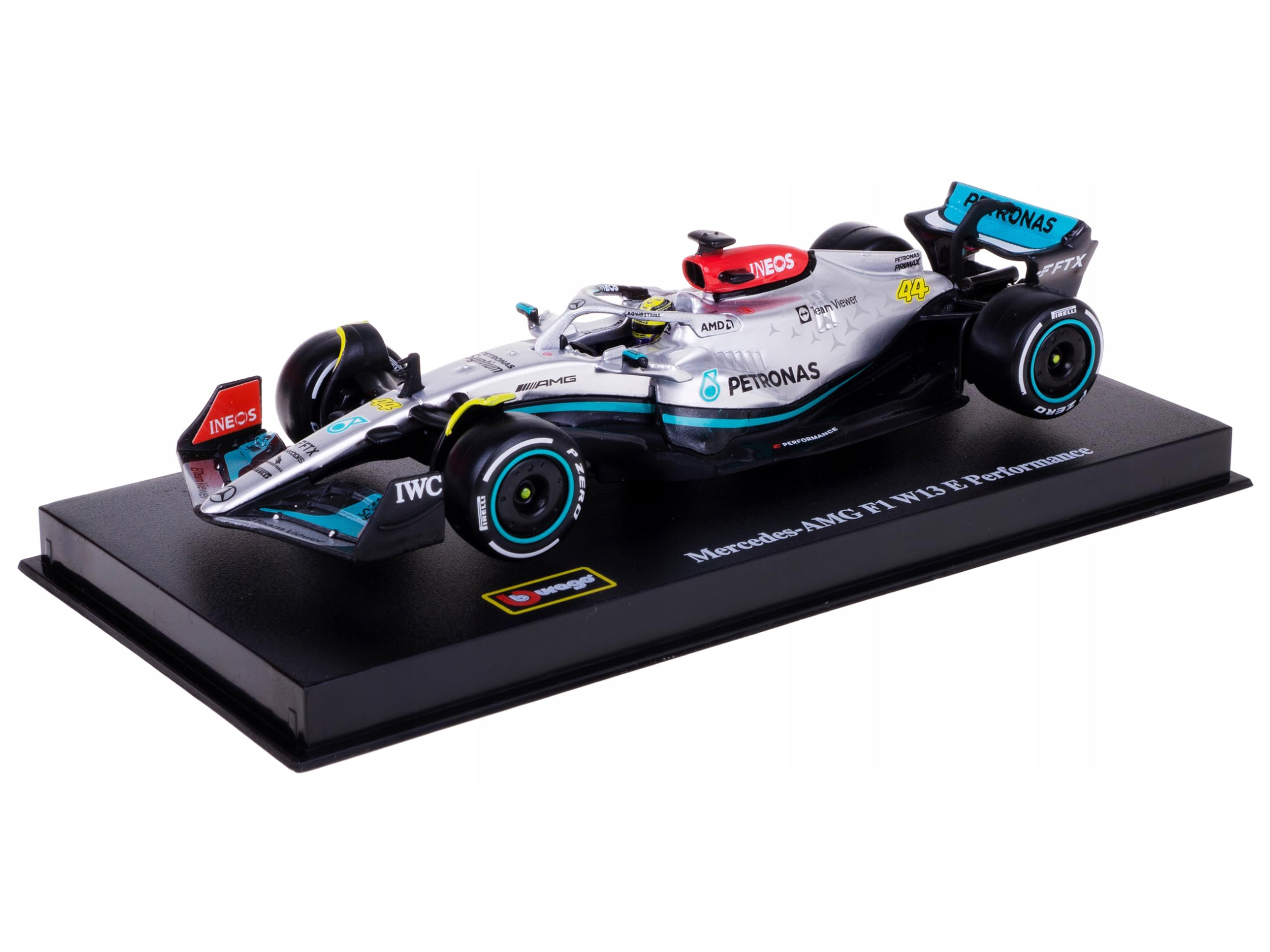 AMG F1 W13 E Performance #44 Lewis Hamilton F1 Formula One World Championship (2022) with Display Case 1/43 Diecast Model Car by Bburago 38066LH