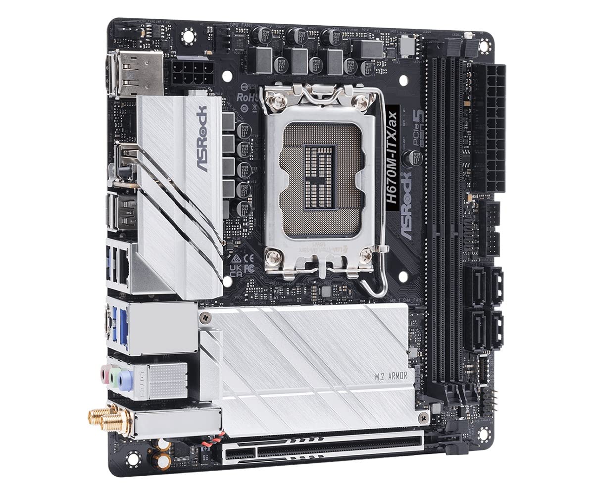 CUK ASRock H670M-ITX/ax Mini ITX Motherboard for 12th Gen Intel LGA 1700 CPUs at 125W PL1 with PCIe 5.0 x16 Graphics
