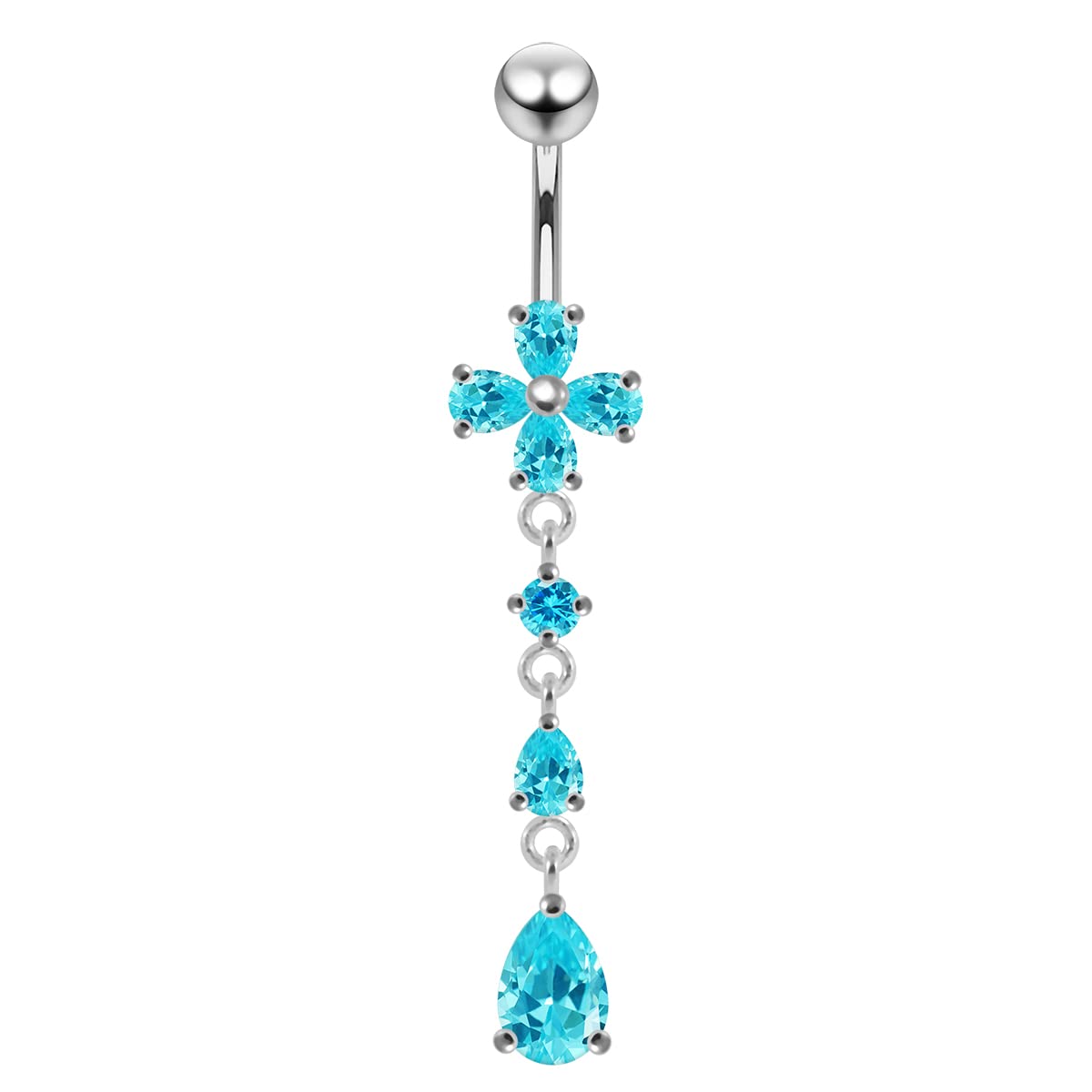 AtoZ Piercing Light Blue Crystal Stone Fancy Cross Dangling 925 Sterling Silver with Stainless Steel Belly Button Rings