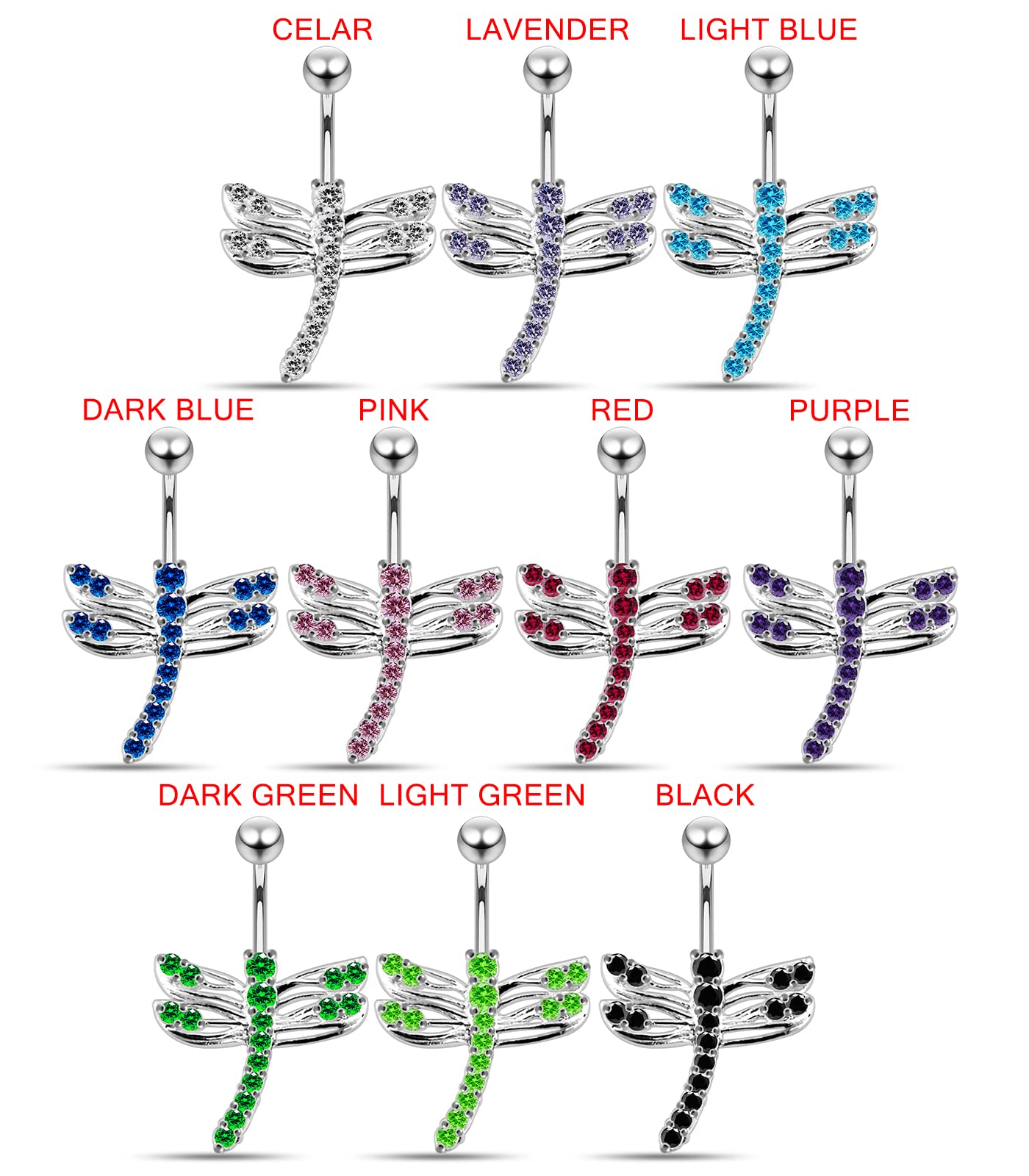 AtoZ Piercing Purple Gemstone Fancy Large Dragonfly 925 Sterling Silver with Stainless Steel Belly Button Rings